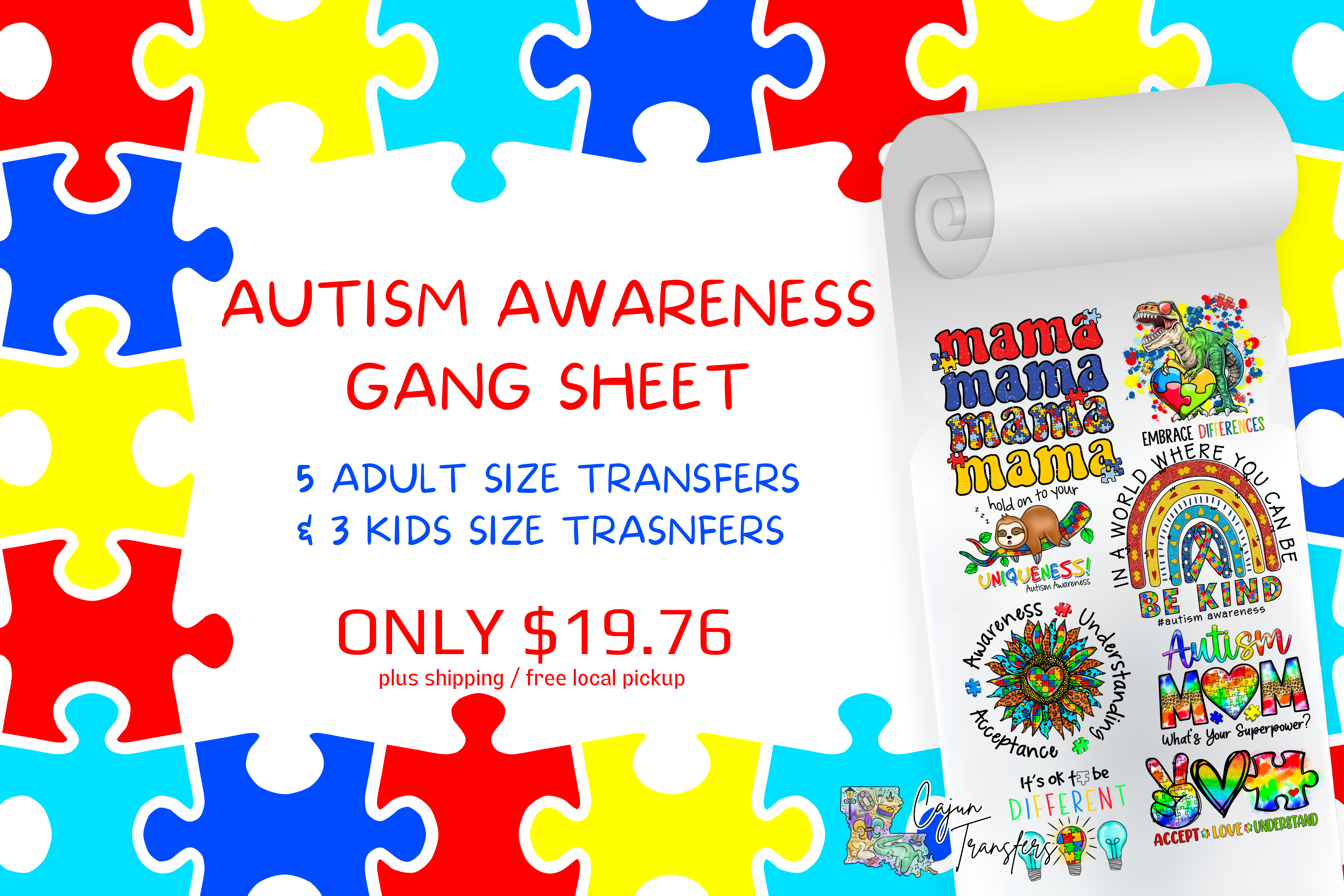 Autism Theme 24x40 Gang Sheet – Cajun Transfers
