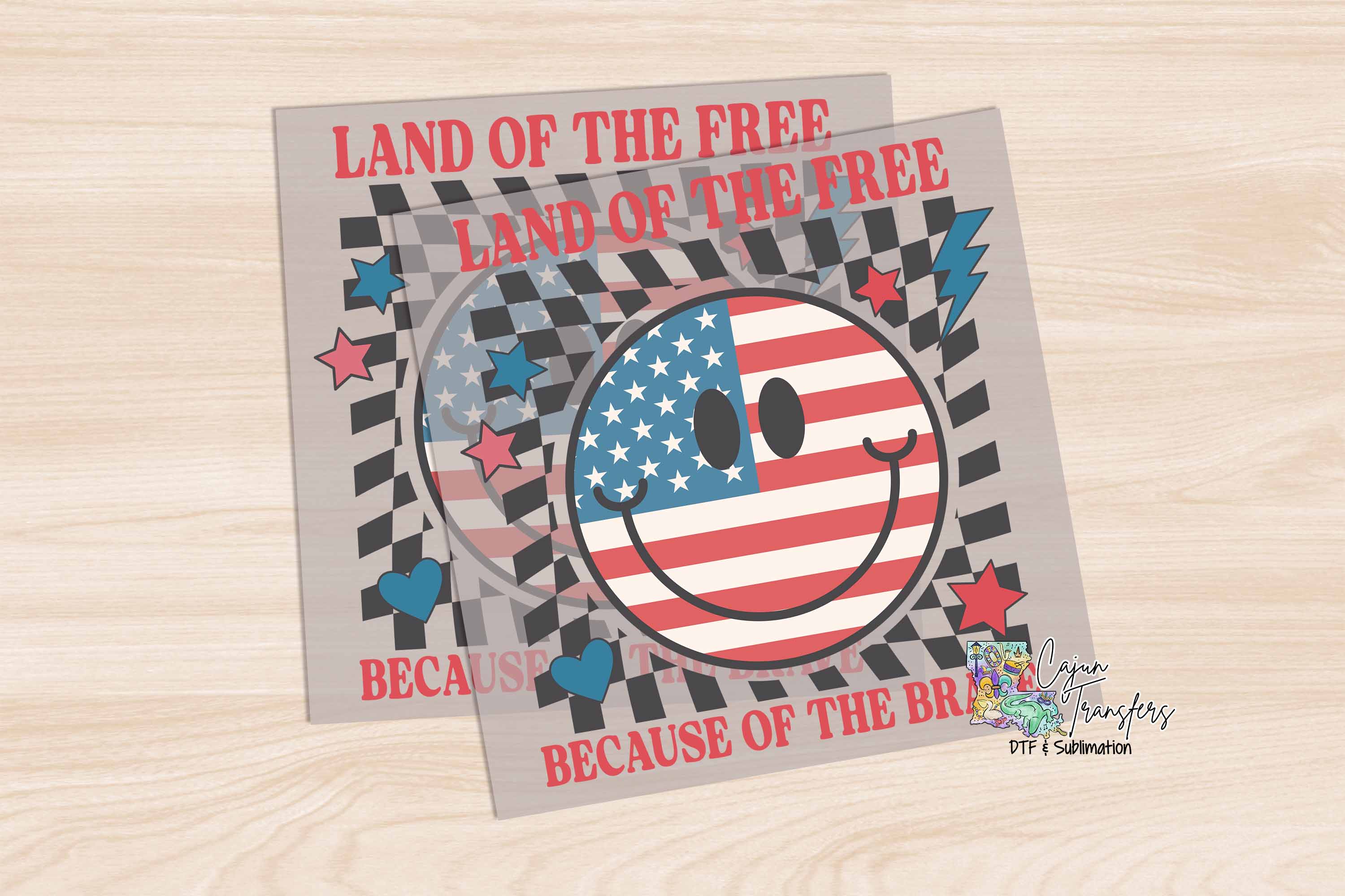Land of the Free Because of the Brave Retro Smiley Face – Cajun Transfers